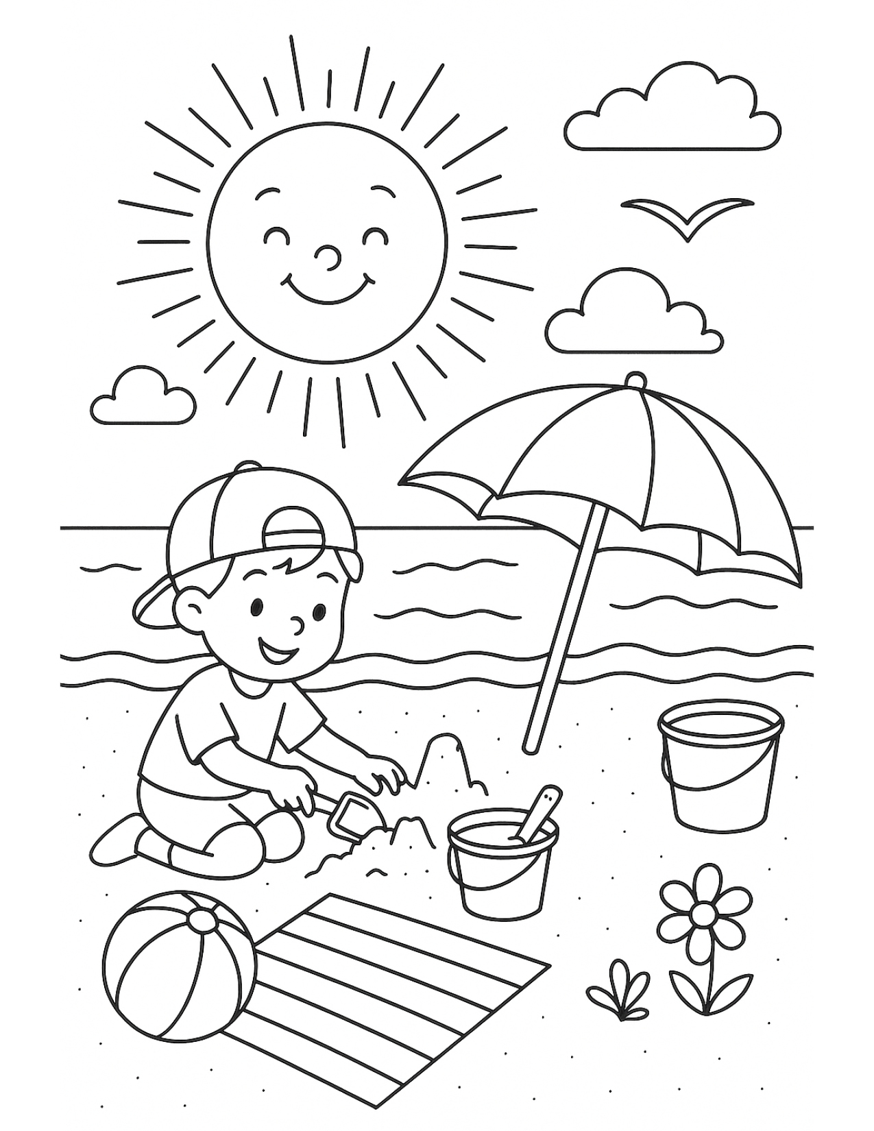 דפי צביעה | ילד משחק בחול - עולם הילדים