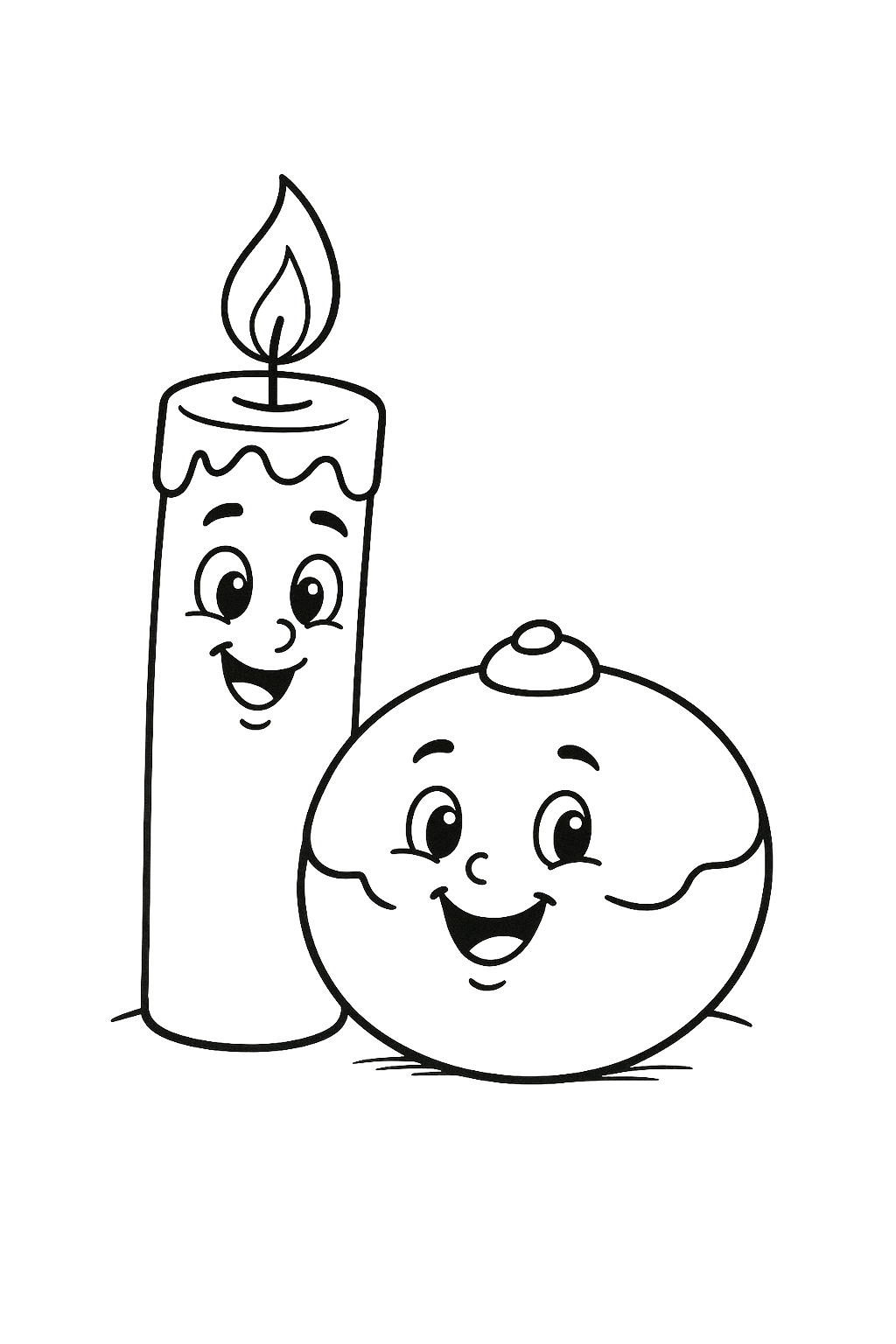 דפי צביעה לחנוכה | סופגניה ונר מחייכים - עולם הילדים